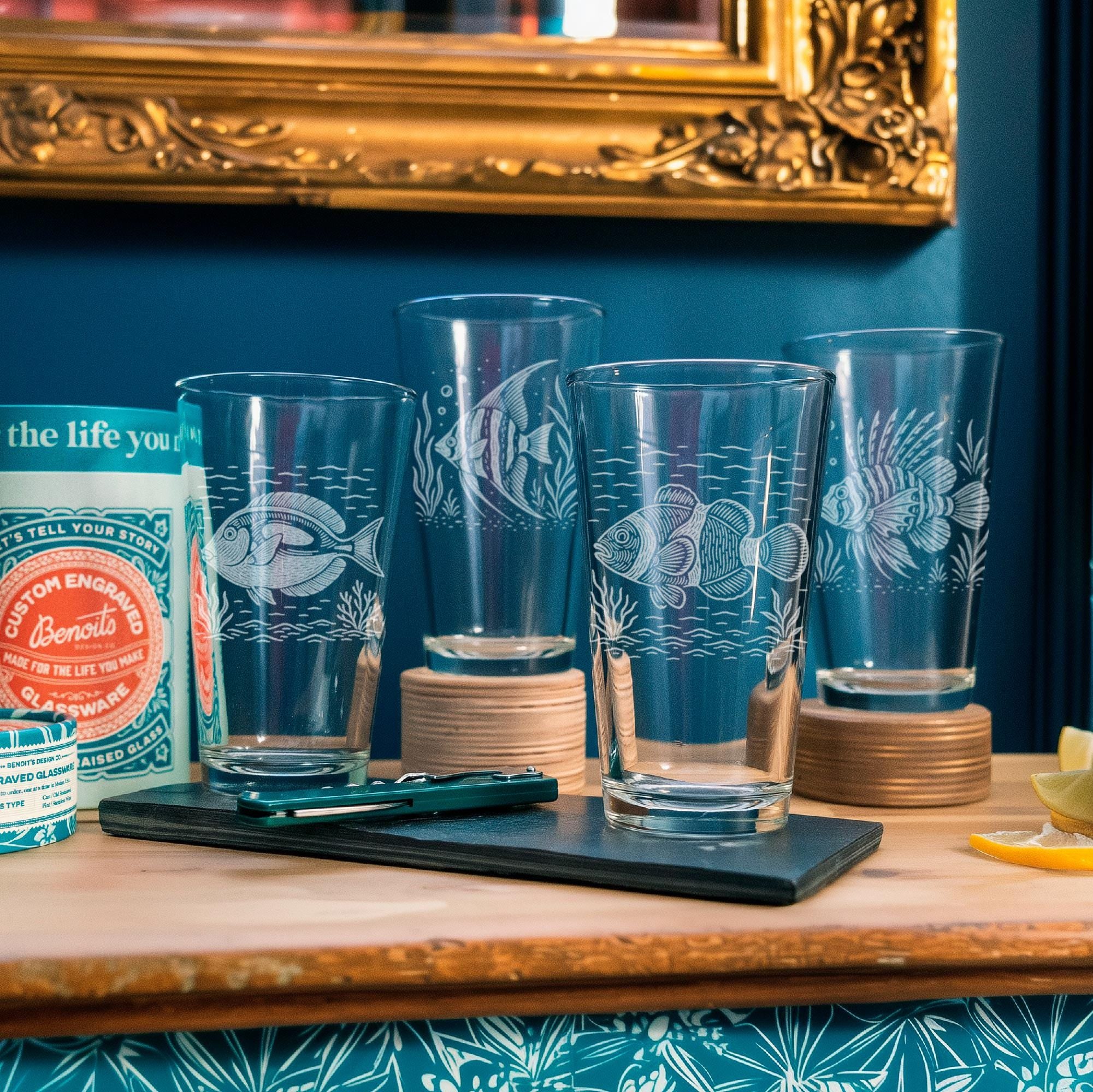 Tropical Reef Fish Etched Glasses – Benoit's Design Co.
