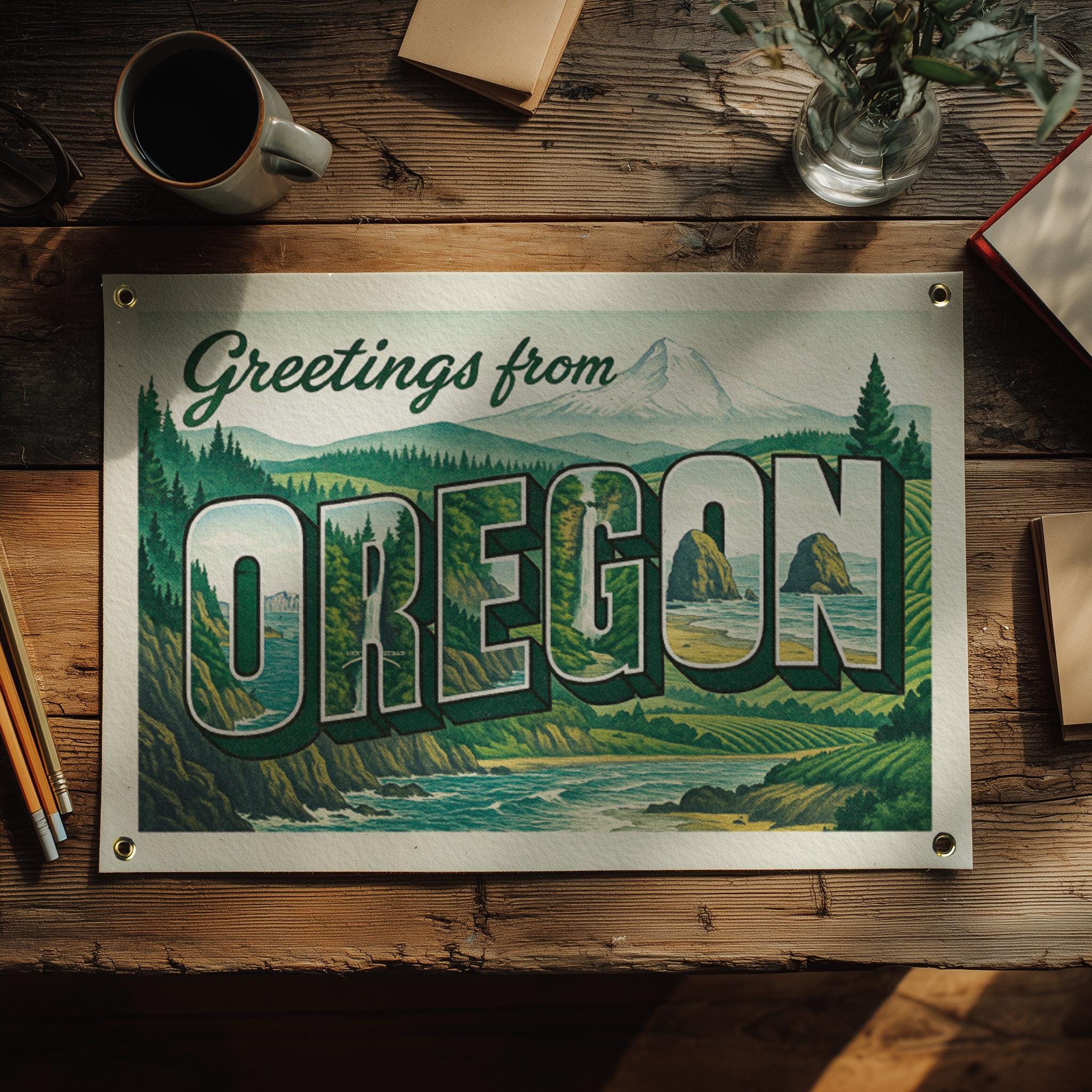 Oregon Felt Banner | Retro Greetings From Travel Postcard Wall Art ...