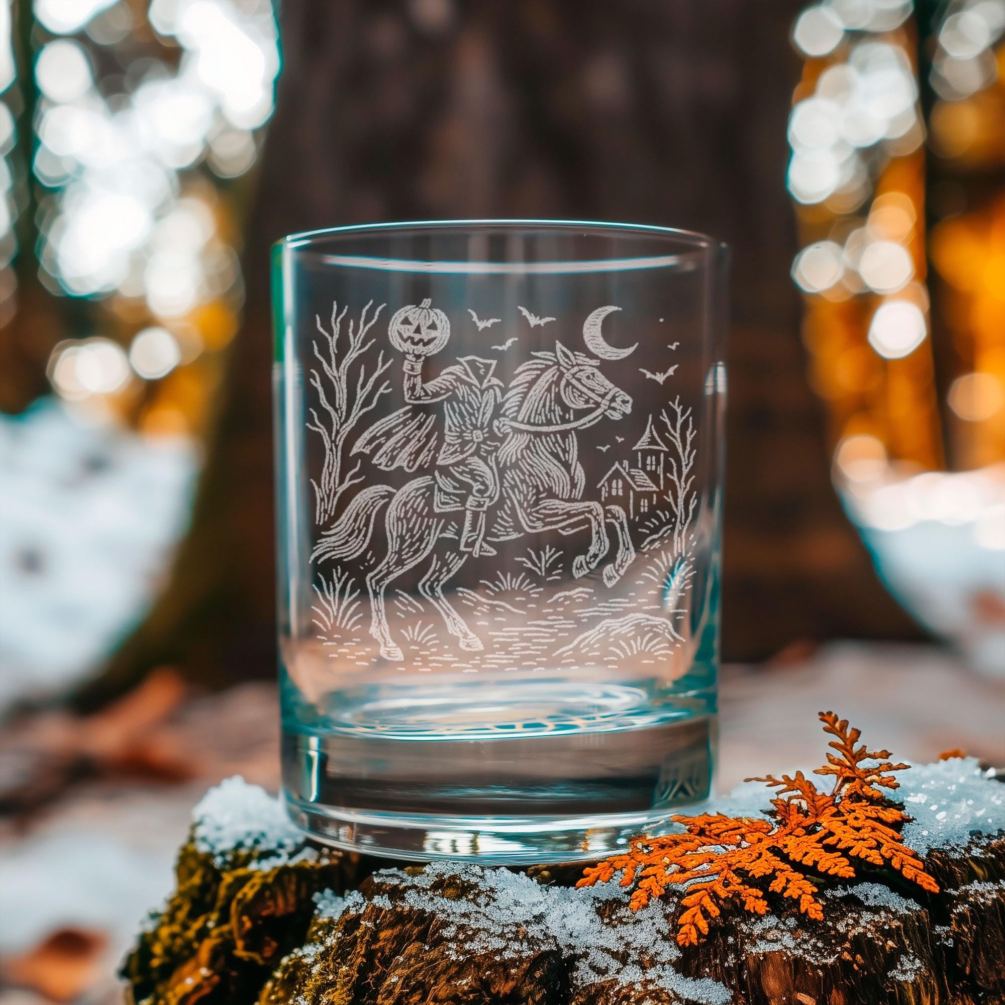 Headless Horseman Glasses | Laser Etched Halloween Barware | Spooky ...