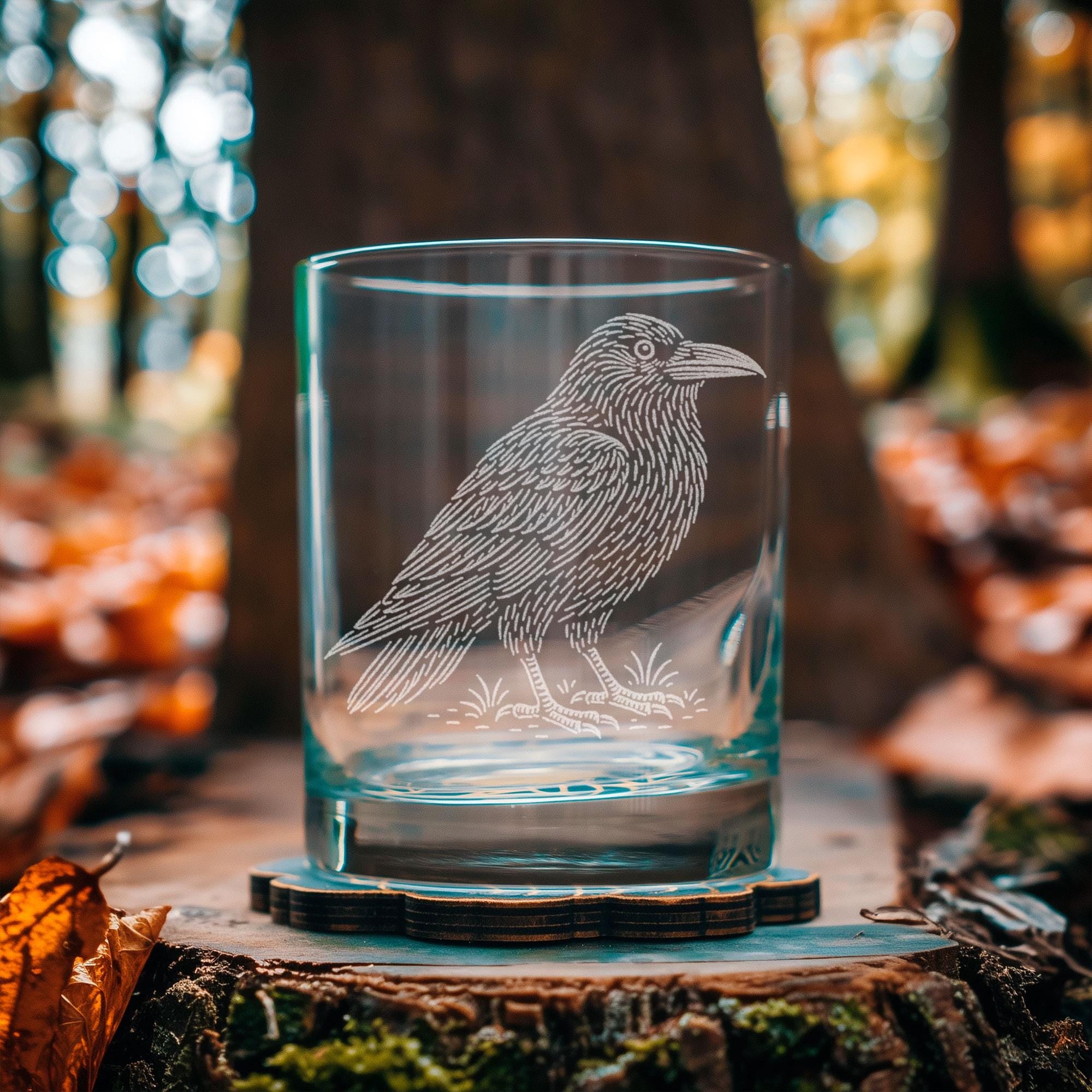 Raven Engraved Glass | Etched Whiskey Glass for Nature Lovers | Raven ...