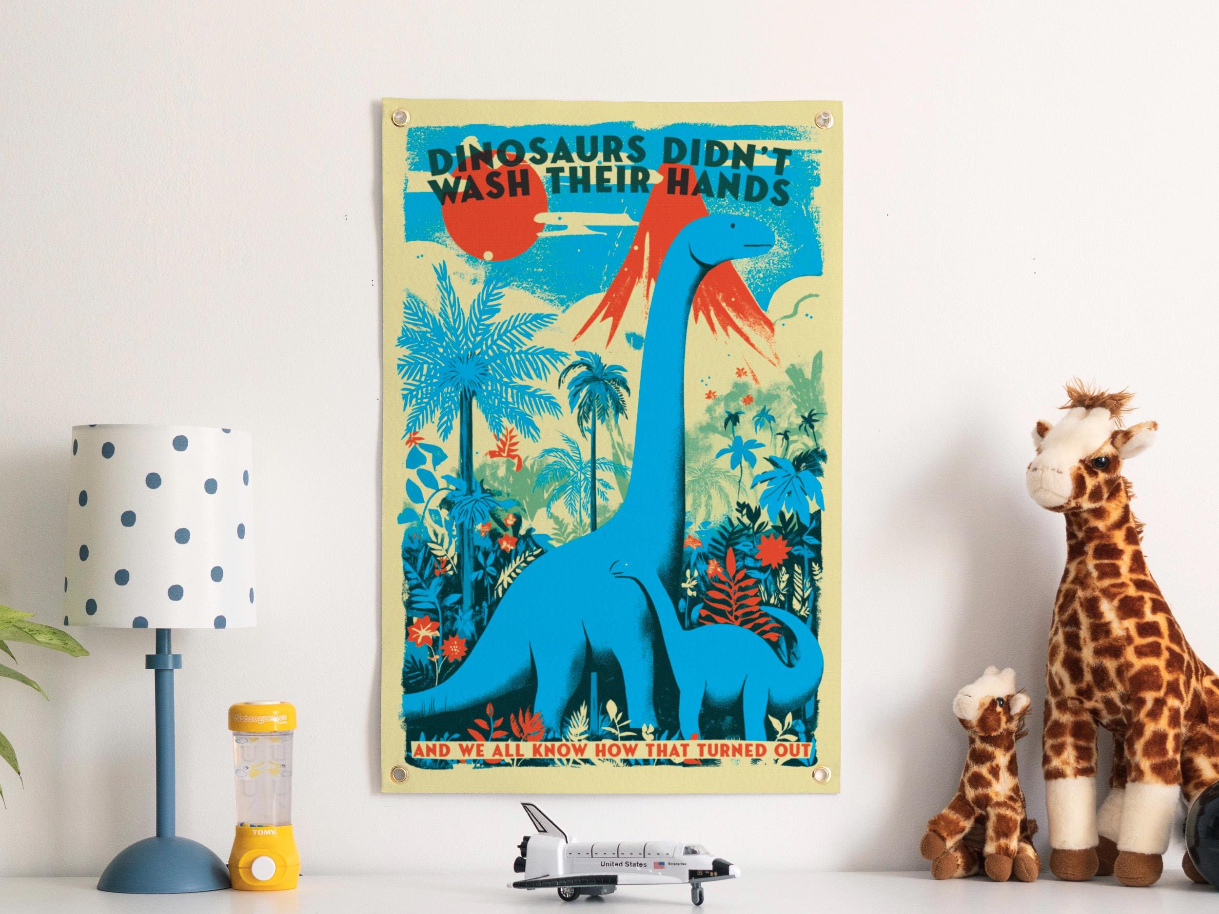 Wash Your Hands Sign - Dinosaurs Felt Banner 16x24 Inches – Benoit's ...