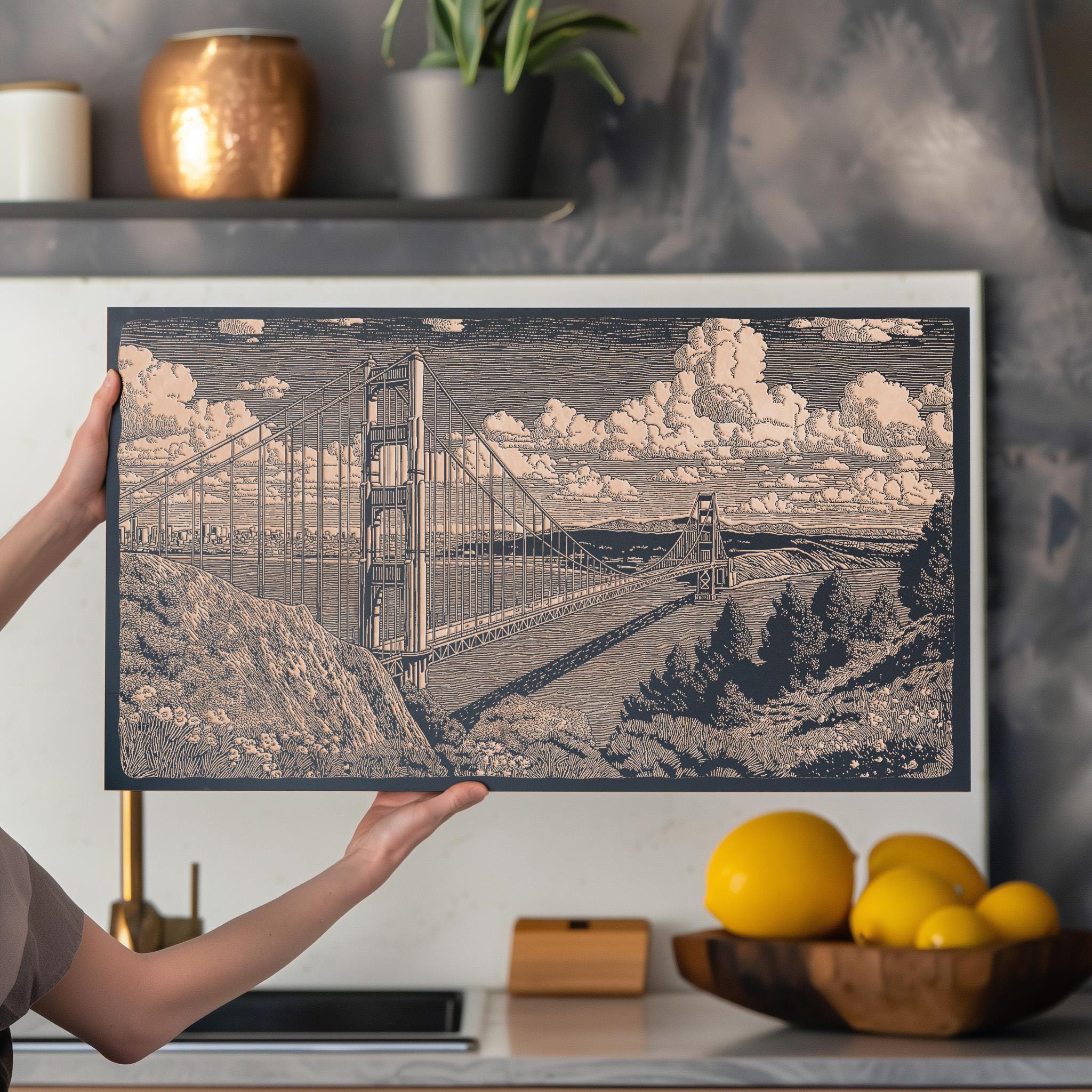 California Golden Gate Bridge Engraved Illustration – Benoit's Design Co.