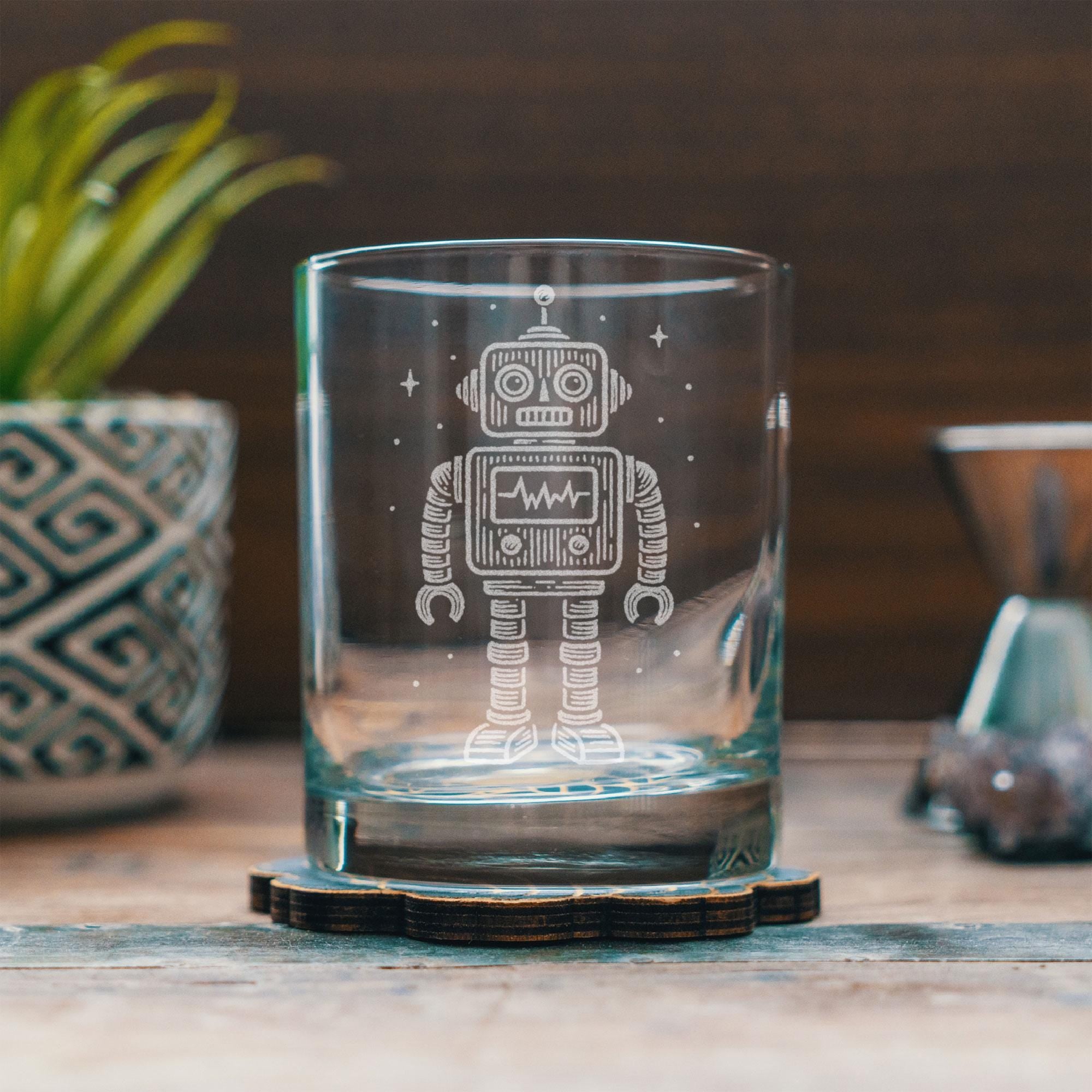 Robot Glasses | Laser Etched Retro Robot Glassware | Fun Engraved Gift ...