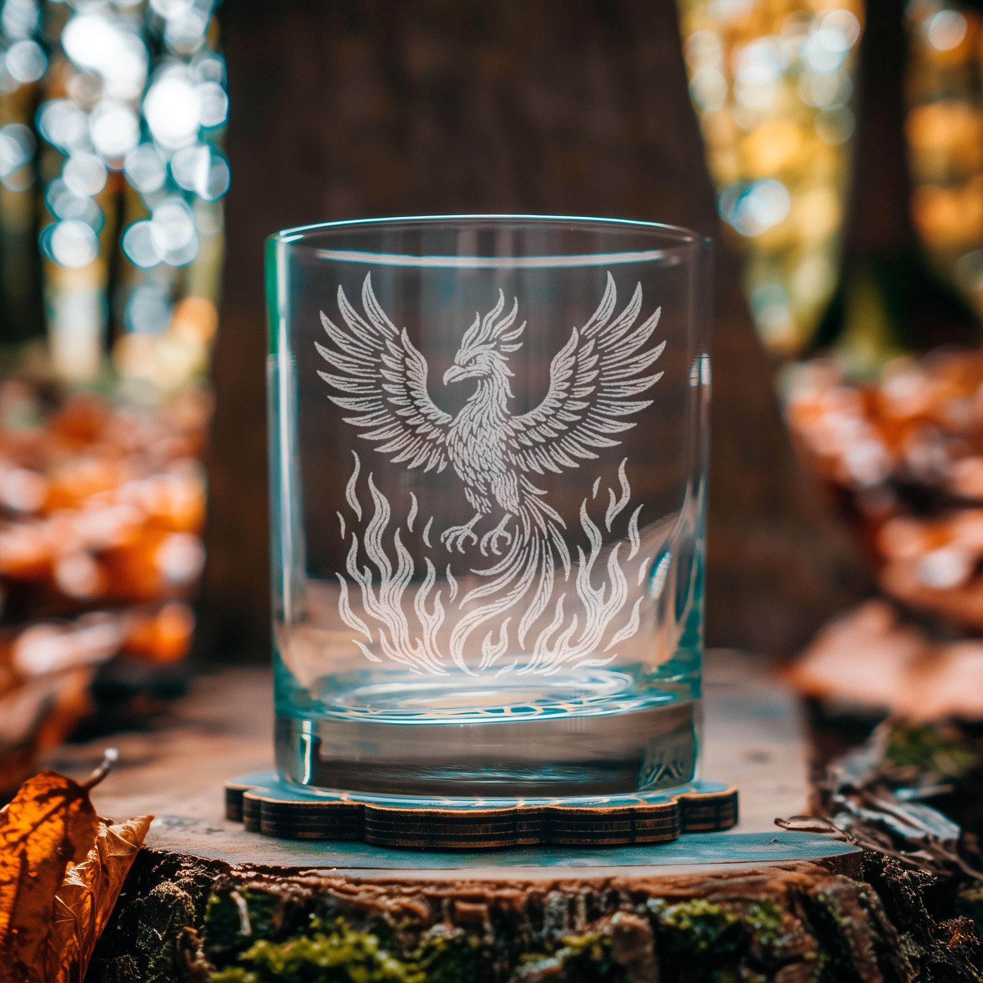 Phoenix Glass | Laser Etched Mythical Bird | Engraved Gift for Fantasy ...