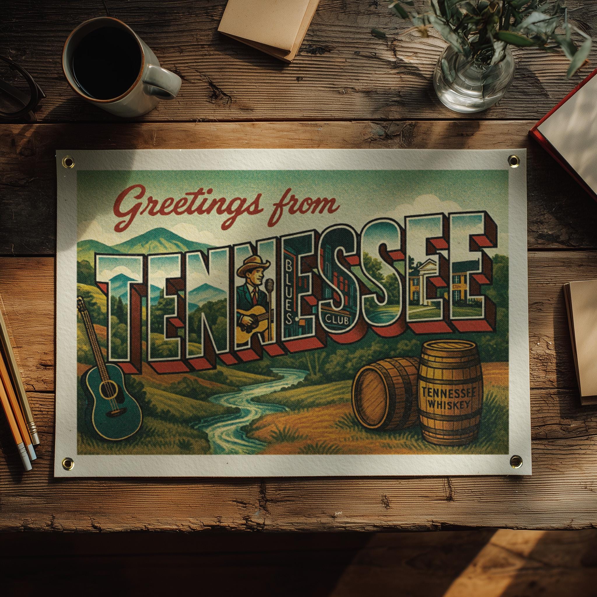 Tennessee Felt Banner | Retro Greetings From Travel Wall Art, Vintage ...