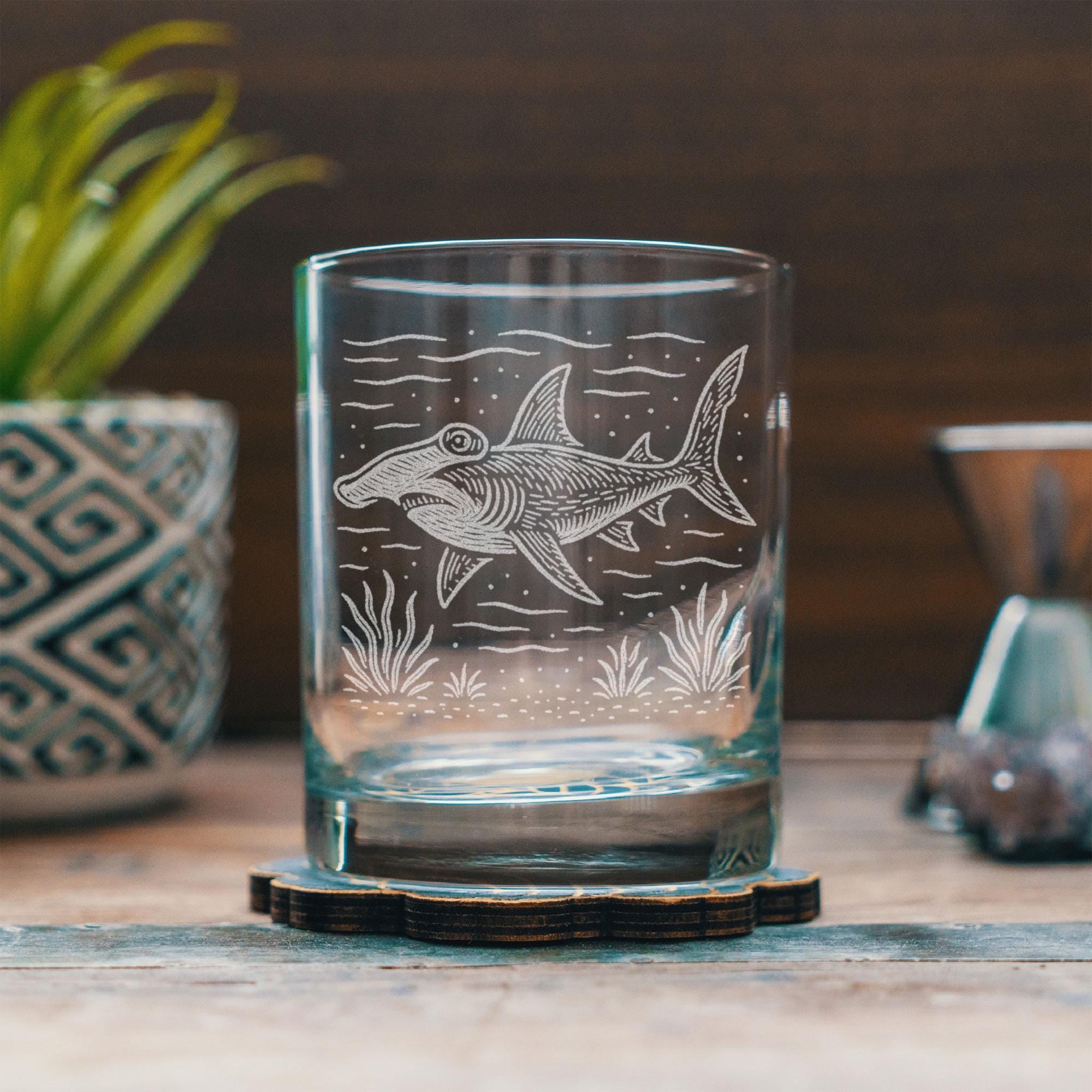 Hammerhead Shark Glasses | Laser Etched Ocean Wildlife Barware ...